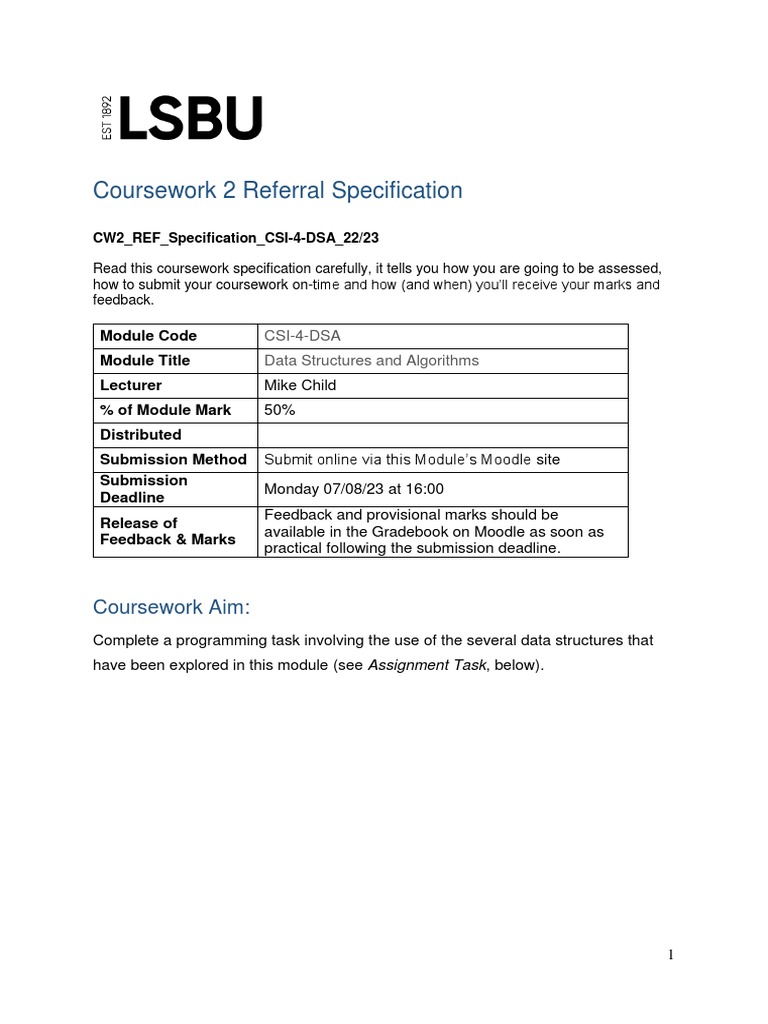 CW2 REF Specification CSI-4-DSA 2223 | PDF | Theory | Computer Programming