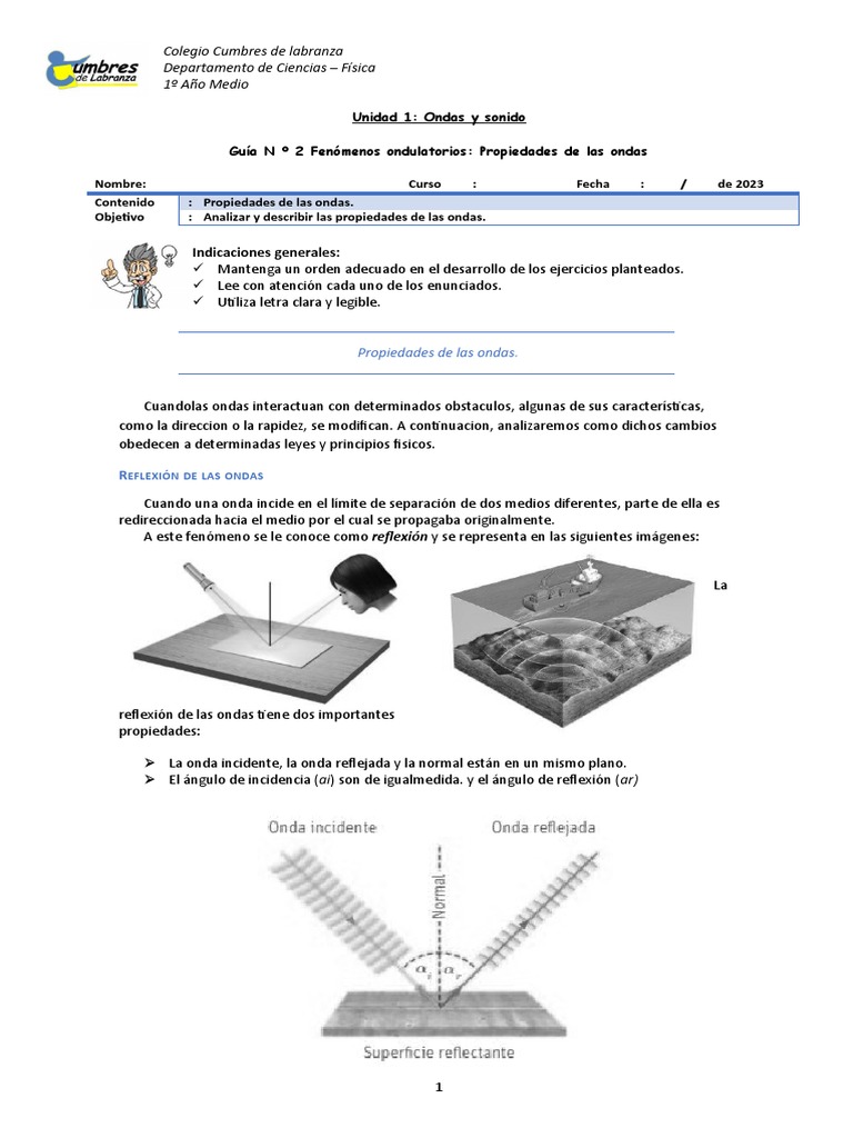 Guía 2 Propiedades de las ondas | PDF | Longitud de onda | Olas