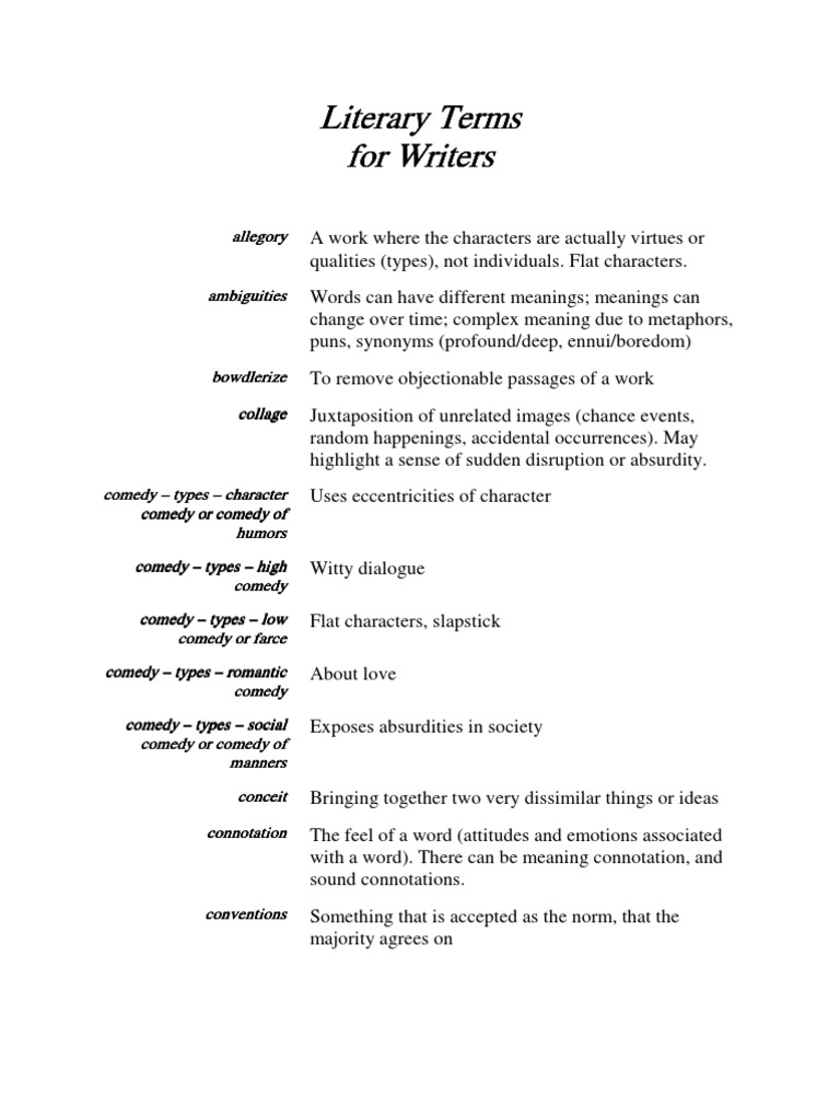 Essential Literary Terms for Writers | PDF | Irony | Comedy