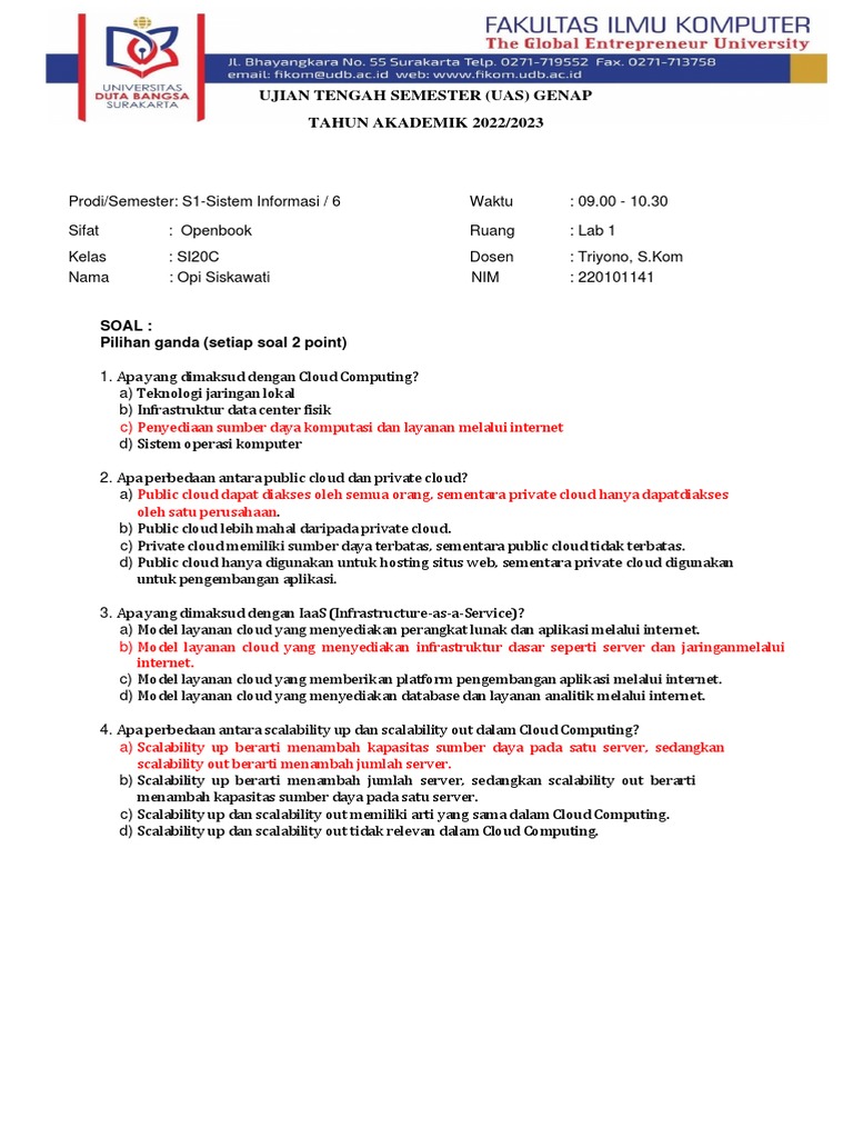 UAS - Cloud - Computing - SI - 20 - C - Opi Siskawati (220101141) | PDF