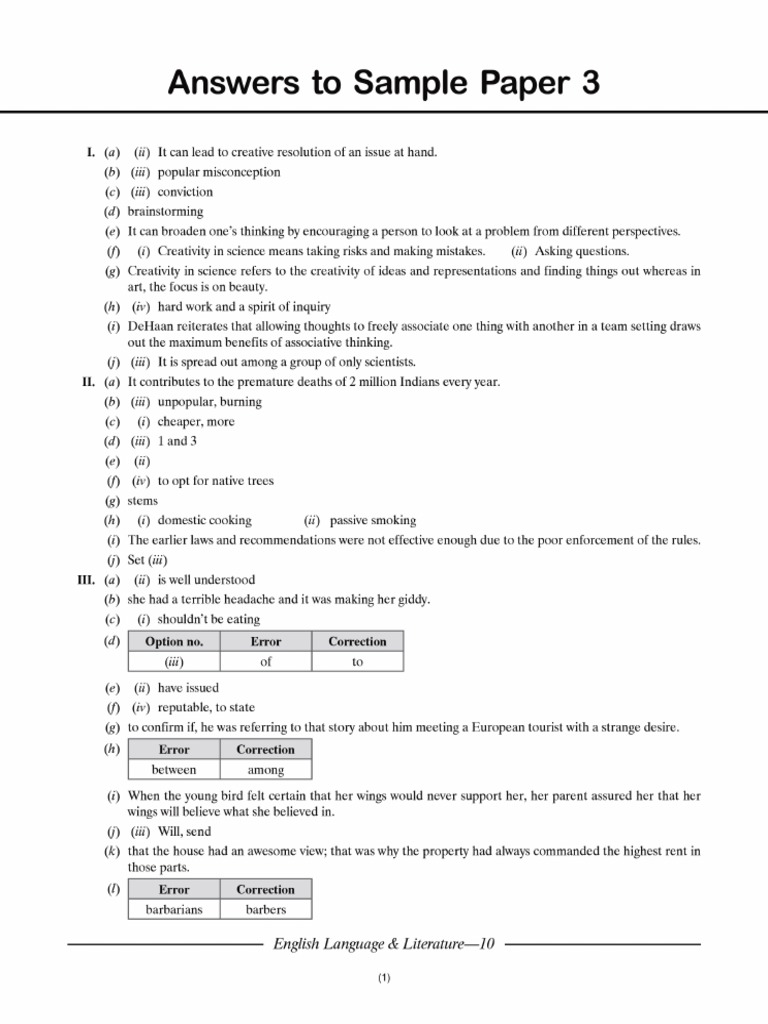Cbse Cl10 Ead English LLR Answers To Paper 3 | PDF