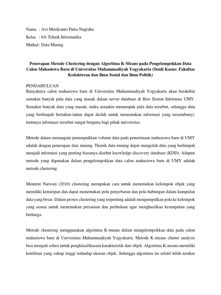 Resume Penerapan Metode Clustering Dengan Algoritma K-Means Pada Pengelompokkan Data | PDF