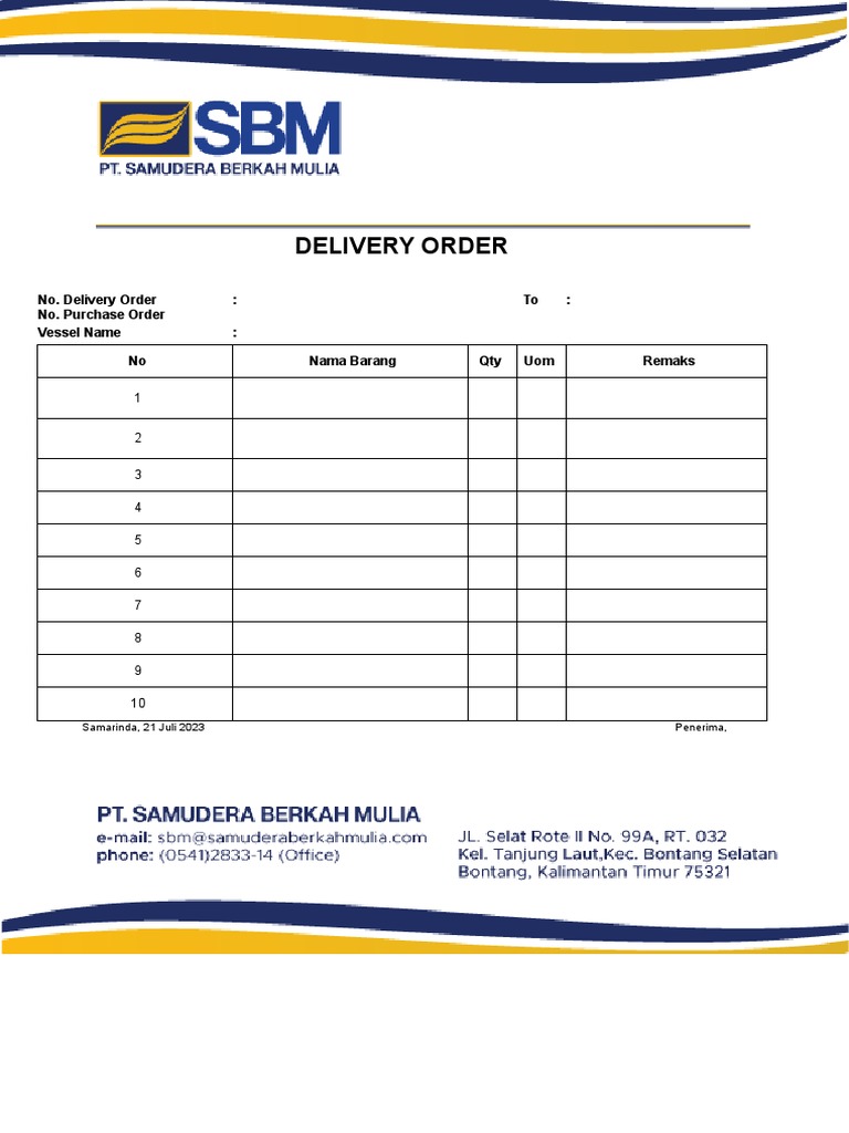 Delivery Order Template for Shipping | PDF
