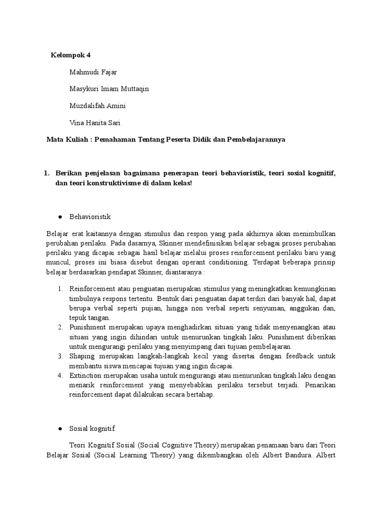 Pemahaman Peserta Didik Kelompok4 | PDF