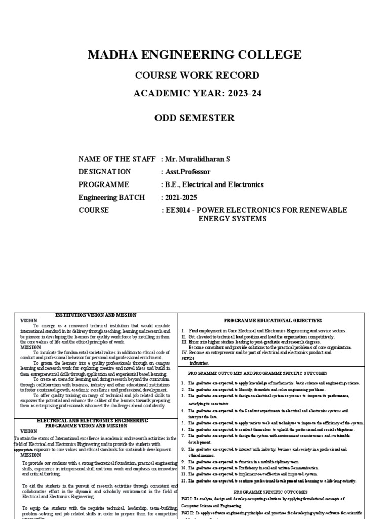 Course Work Record PE FOR RES PDF | PDF | Engineering | Photovoltaic System