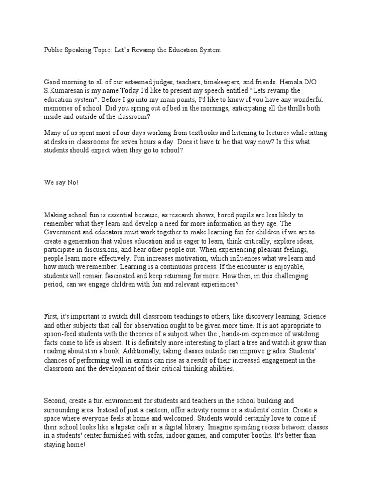 Public Speaking Script | Download Free PDF | Teachers | Classroom