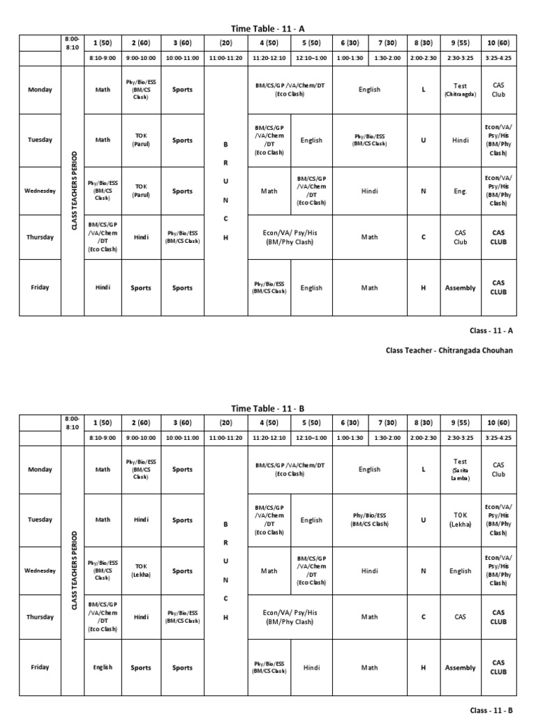 Grade - 11 Time Table | PDF