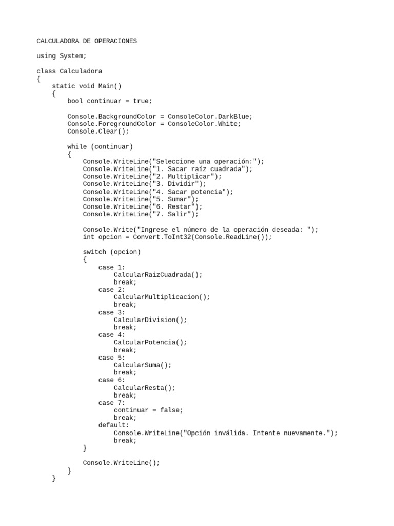 C# | PDF | C Sharp (lenguaje de programación) | Sustracción