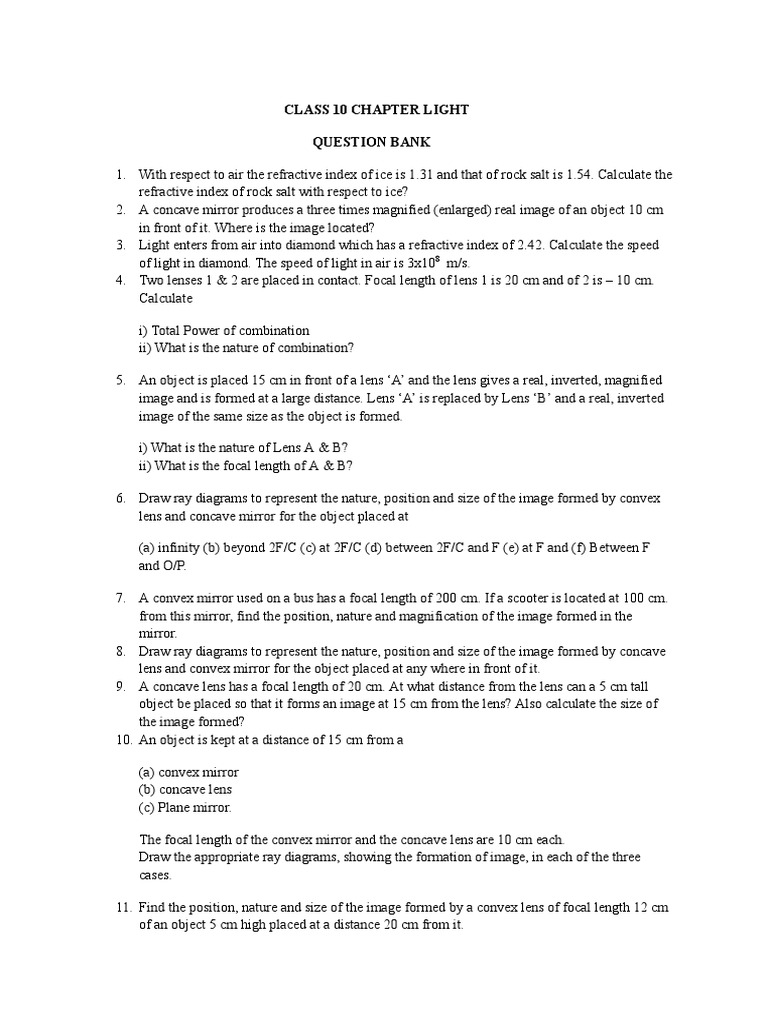 Class 10 Light Q Bank | PDF