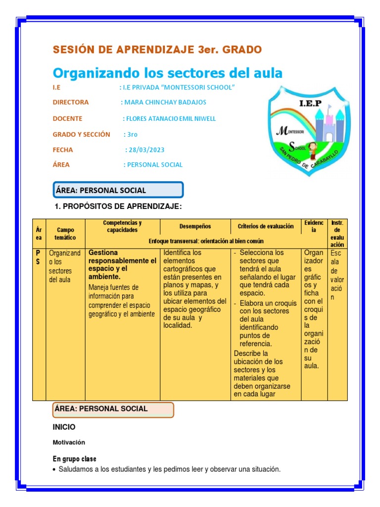 Sesión de Aprendizaje 3er - Grado Personal Social2023docx | PDF | Dibujo | Diseño