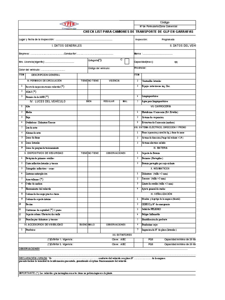 Check List (Camiones Transp Garrafas GLP) | PDF | Camión | Estilos de carrocería