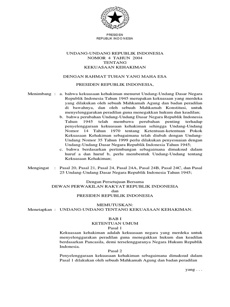 UU Nomor 4 Tahun 2004 | PDF