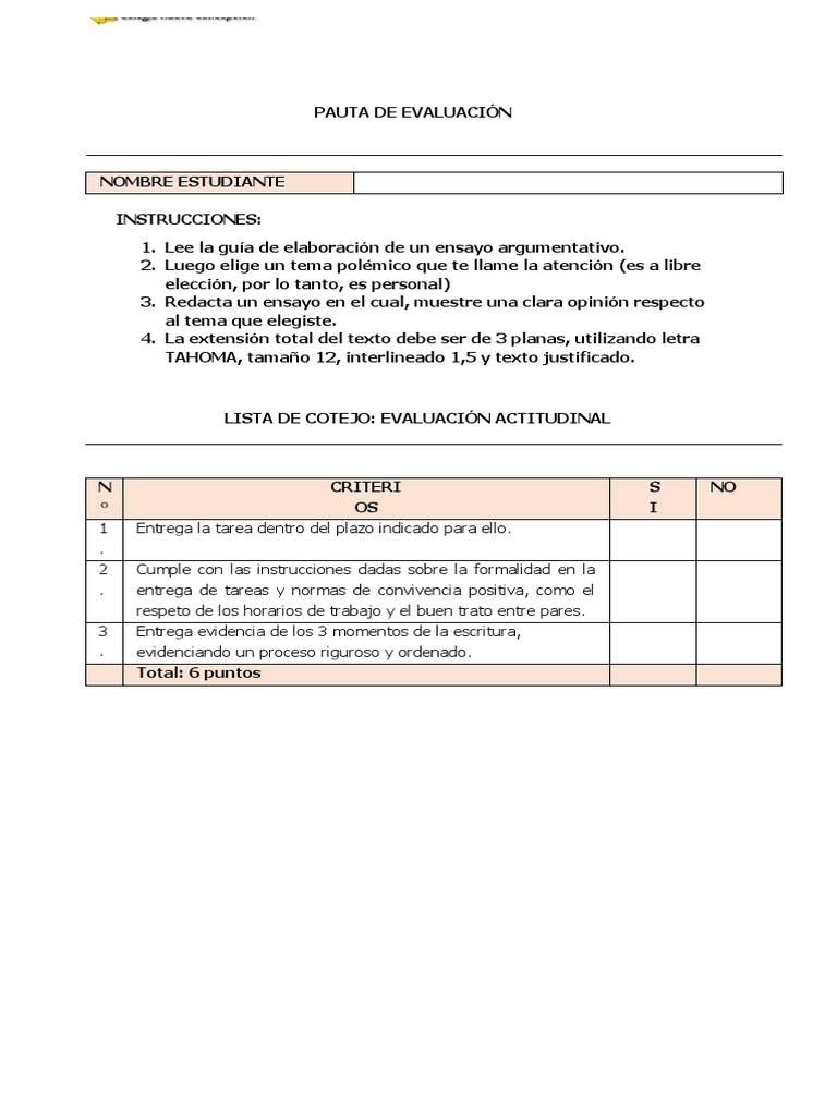 Pauta Evaluación Texto Argumentativo | PDF | Comunicación humana
