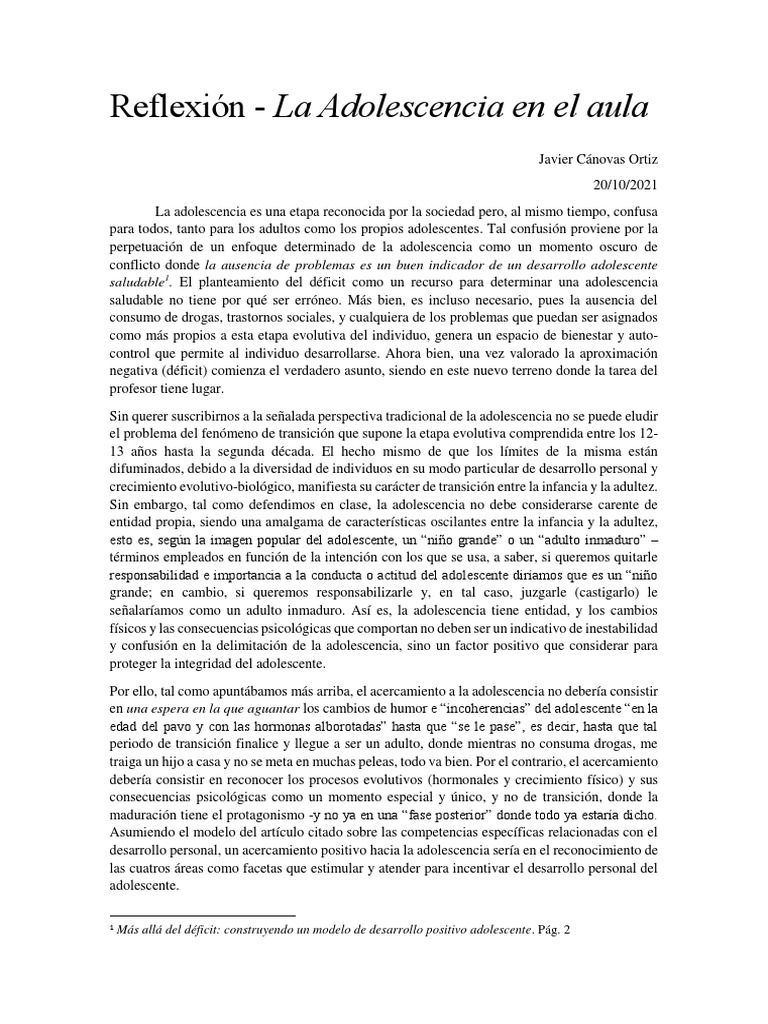 1º Reflexión - Adolescencia | PDF