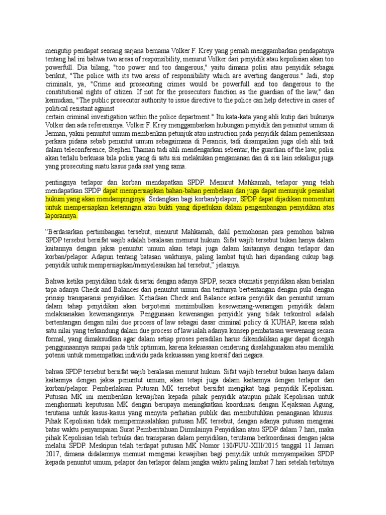 Tanggung Jawab Penyidik dan SPDP dalam Hukum Pidana | PDF
