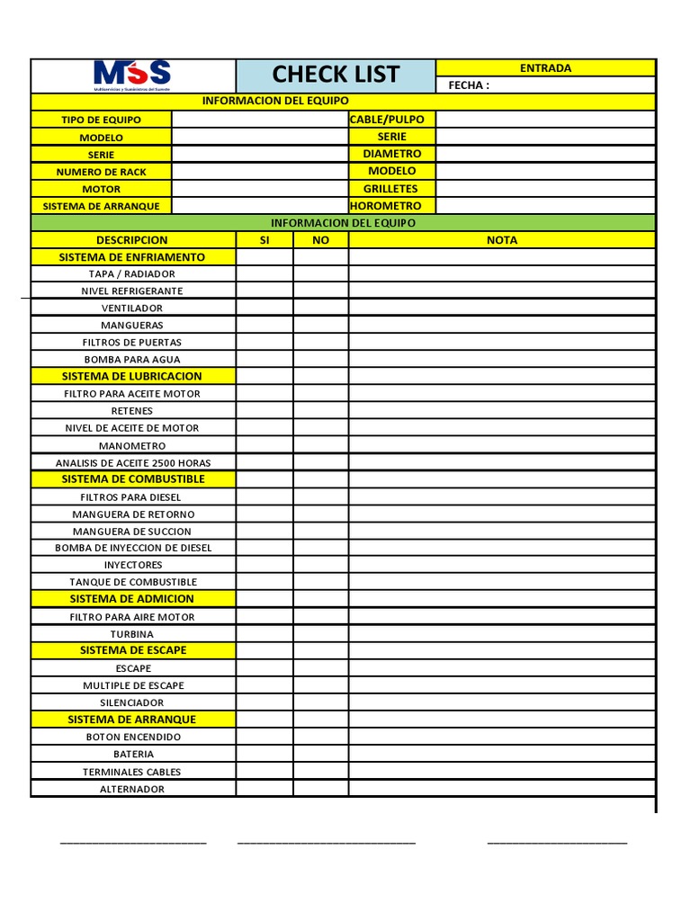 Check List Generador Hoja 1 | PDF