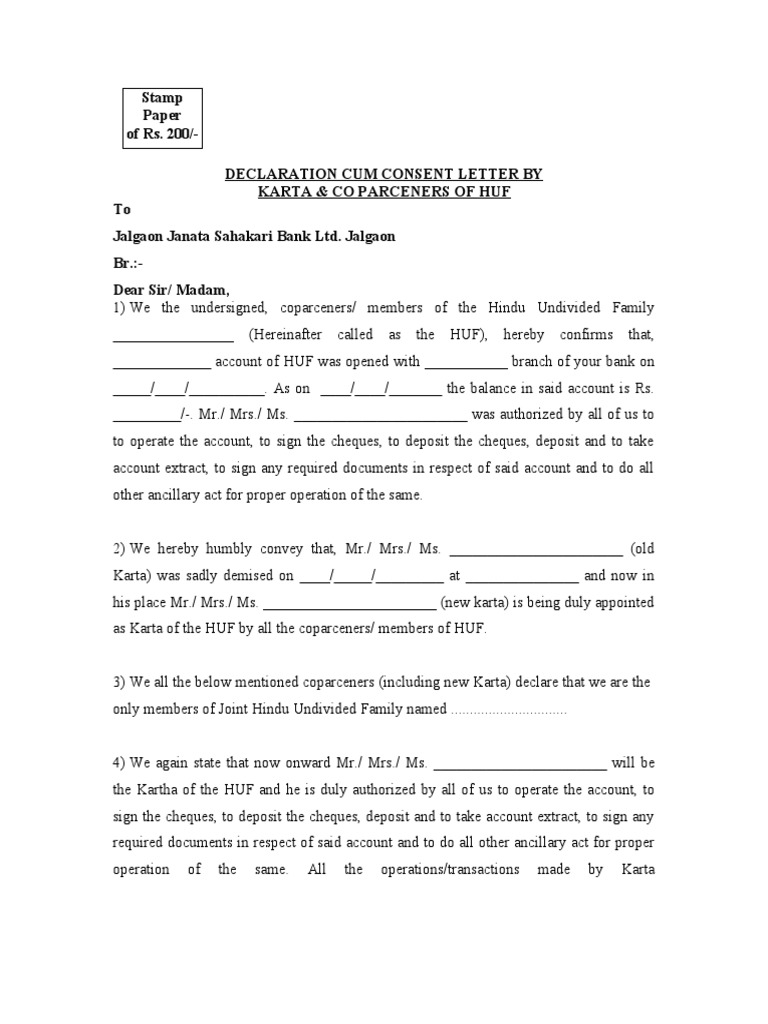 102 - HUF Declaration Format | PDF