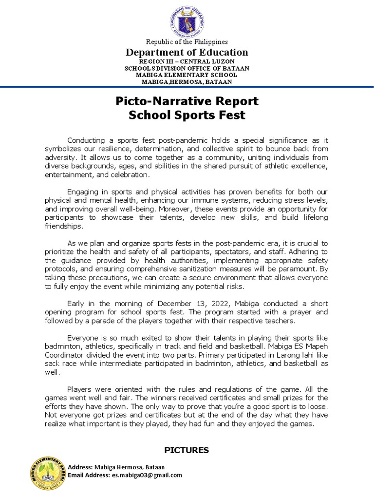 Picto-Narrative Report: School Sports Fest | PDF | Wellness