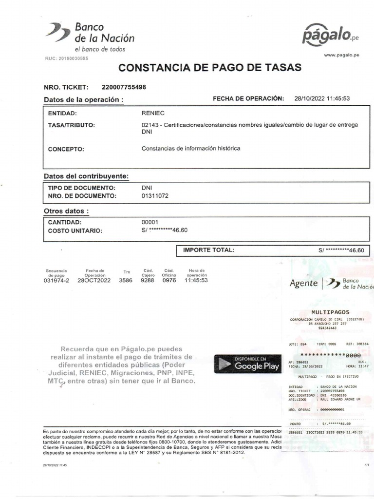 Constancia de Pago de Tasas | PDF