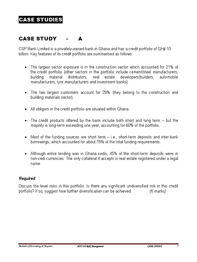 RISK Management CASE STUDY - 2022 | PDF | Finance & Money Management | Credit