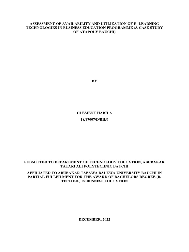 Assessment of Availability and Utilization of E - Learning Technologies in Business Education ...