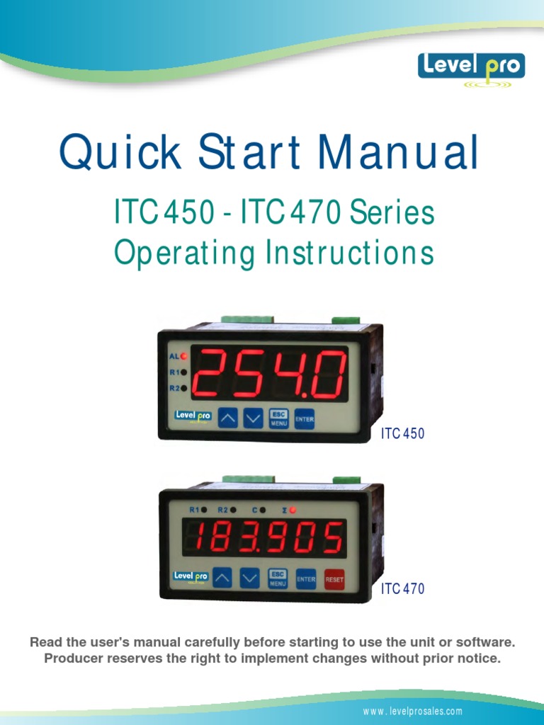 Level Pro ITC 450 Quick Start | PDF | Power Supply | Relay