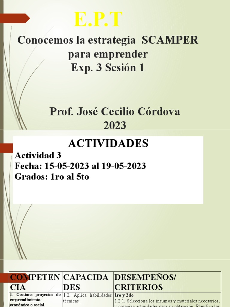 3 PA EPT E3 1ro Al 5to SESIÓN 1 ESTRATEGIA SCAMPER | PDF