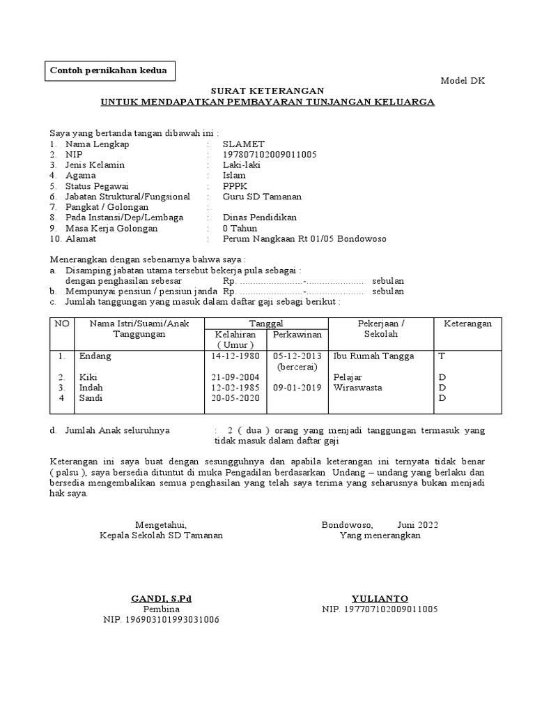 4.CONTOH Model DK Pernikahan Ke 2 | PDF