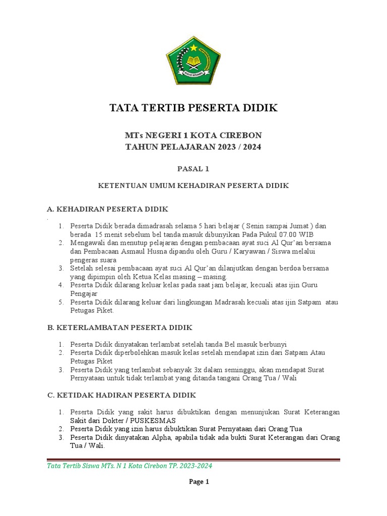 TATA TERTIB SISWA 2024 - Sudah Di Edit | PDF