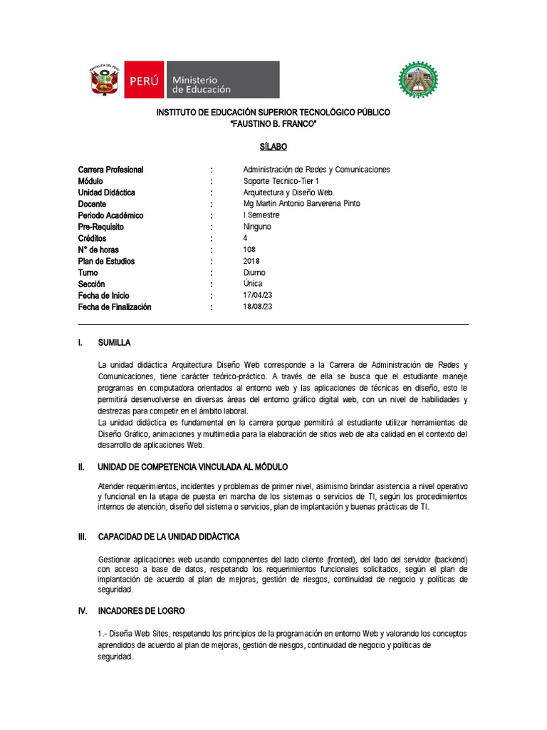 Silabus_Arquitectura y Diseño Web_I_ semestre | PDF | Red mundial ... Silabus_Arquitectura y Diseño Web_I_ semestre | PDF | Red mundial ...