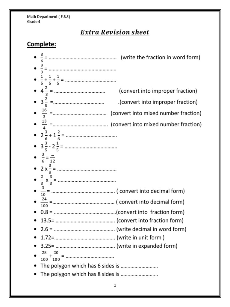 Final Revision Sheet g4 14-4 2023 With Answers - 230415 - 011003 | PDF