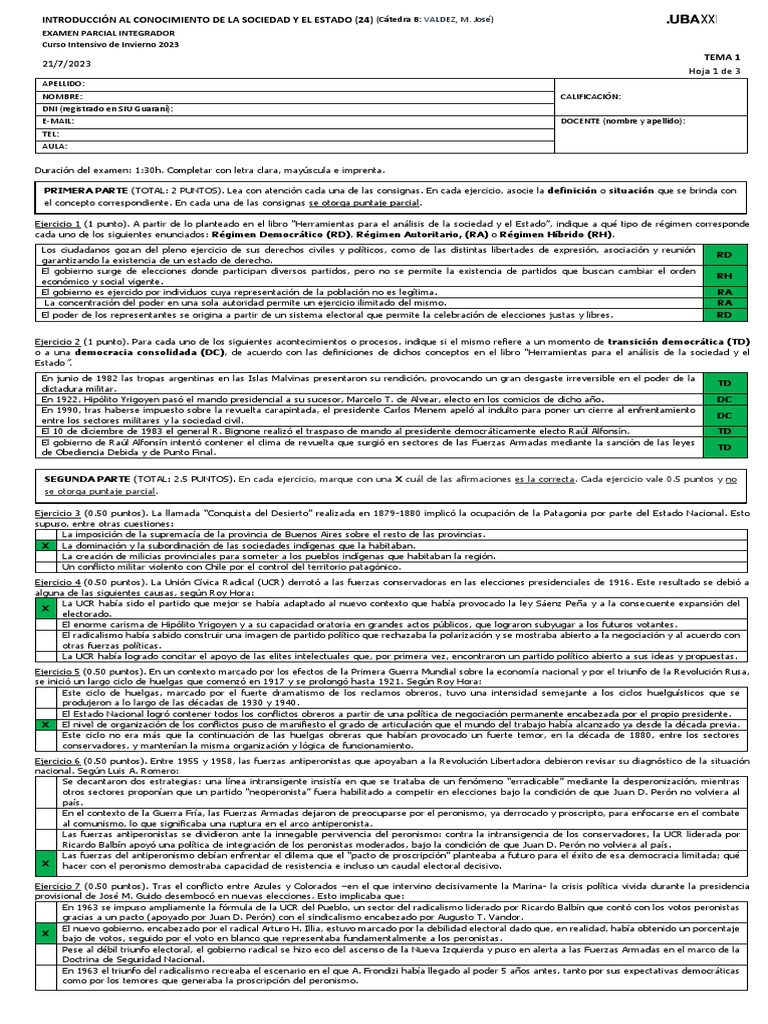 ICSE B - CII 2023 - Tema 1 - CLAVES DE CORRECCIÓN | PDF