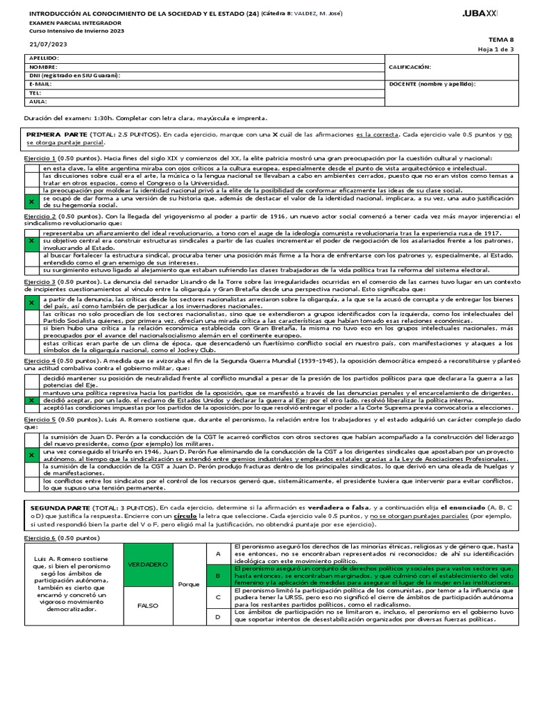 ICSE B - CII 2023 - Tema 8 - CLAVES DE CORRECCIÓN | PDF | Estado (política) | Democracia