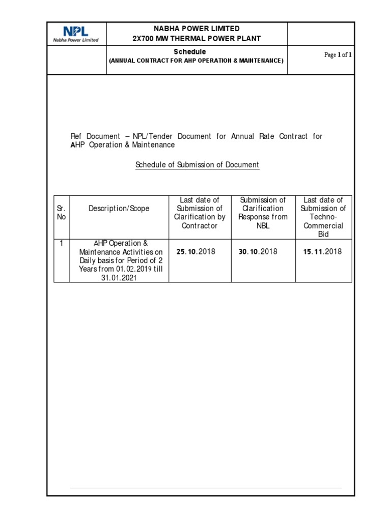 Amc For Ahp Operation and Maintenance For Nabha Power Limited | PDF ...