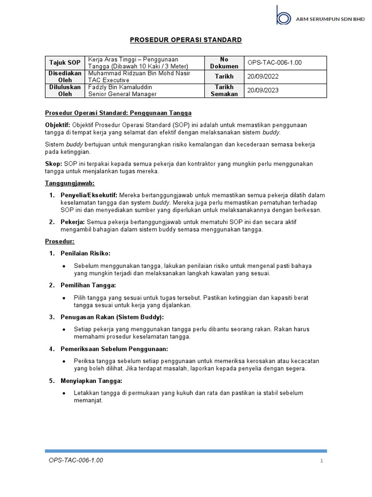 Sop - Wah Ladder Usage (BM) | PDF