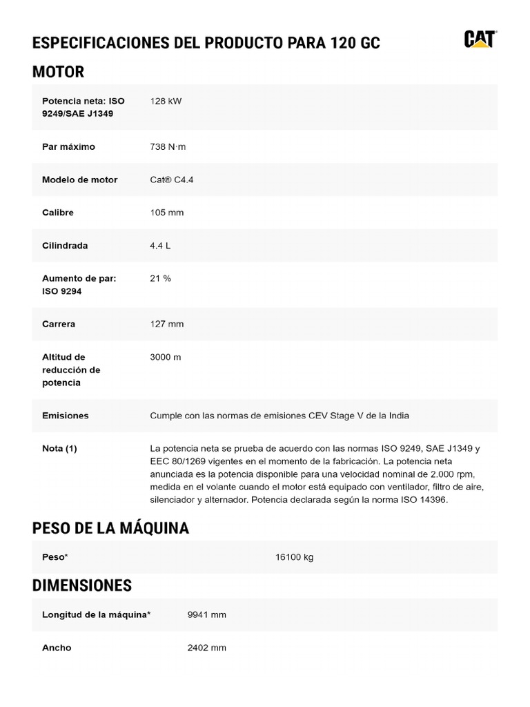 Motoconformadora CAT 120G | PDF