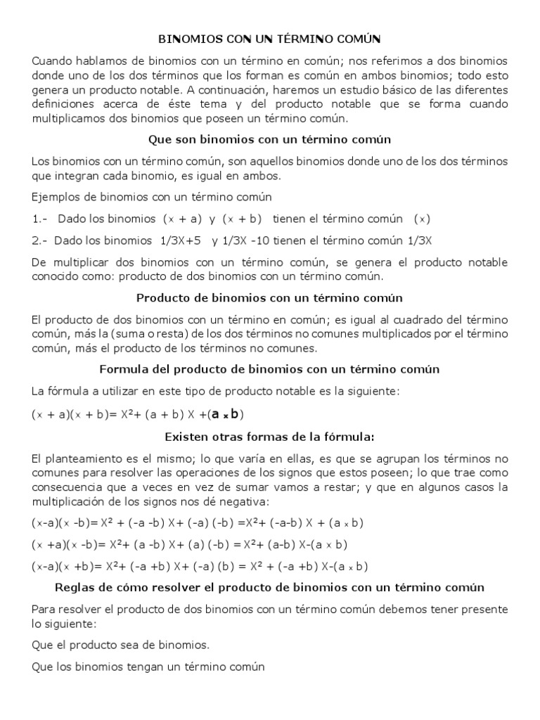 BINOMIOS CON UN TÉRMINO COMÚN | PDF