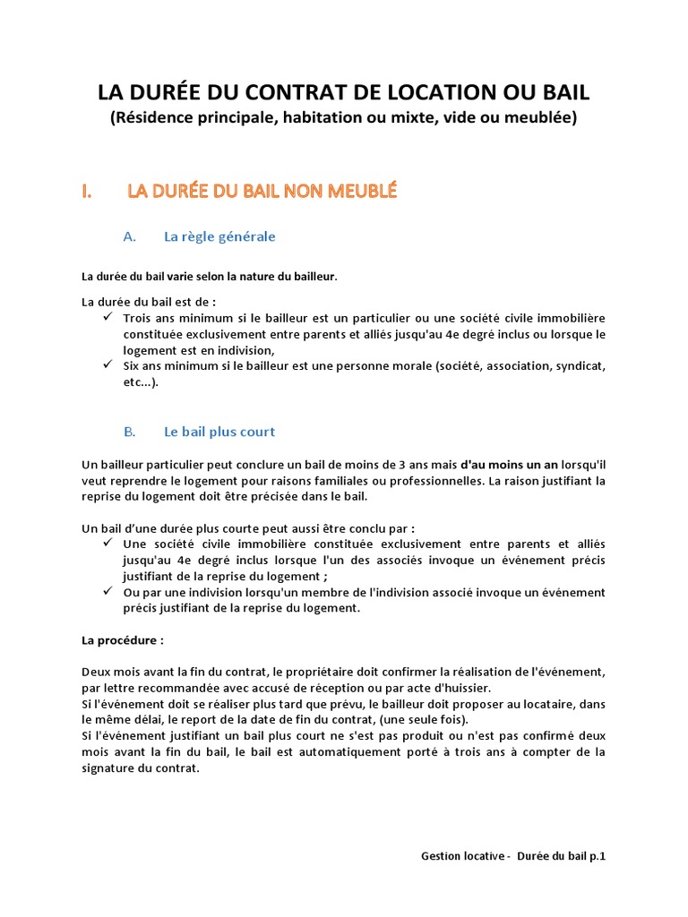Durée du bail locatif expliquée | PDF | Location | Justice