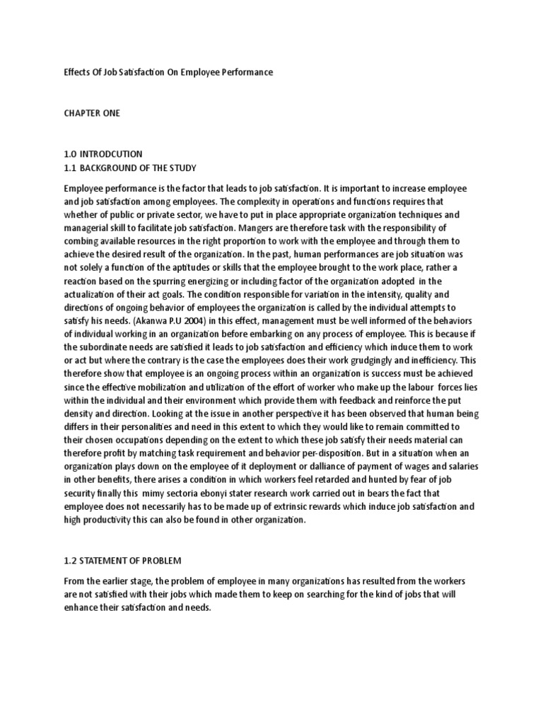 Effects of Job Satisfaction On Employee Performance | PDF