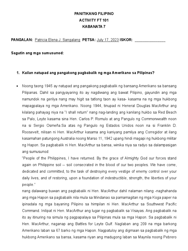 Panitikang Filipino FT 101 | PDF