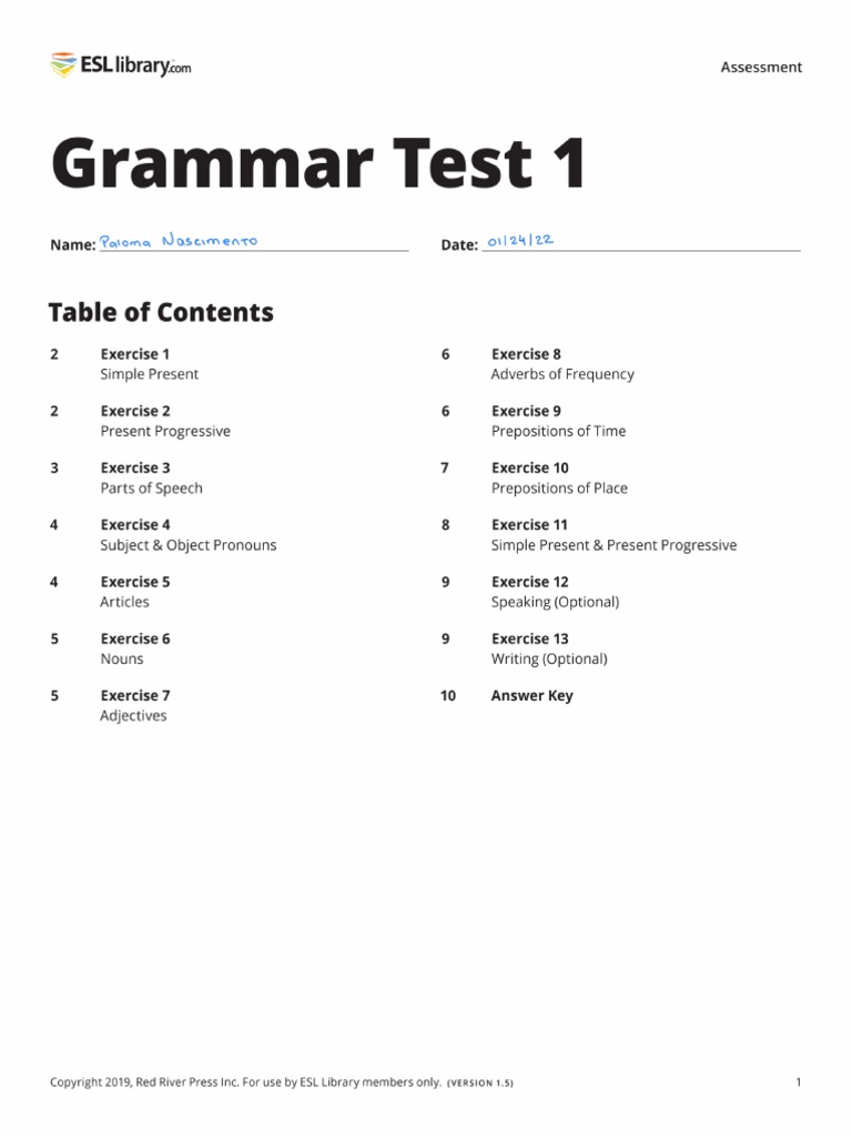 Grammar Test 1 | PDF