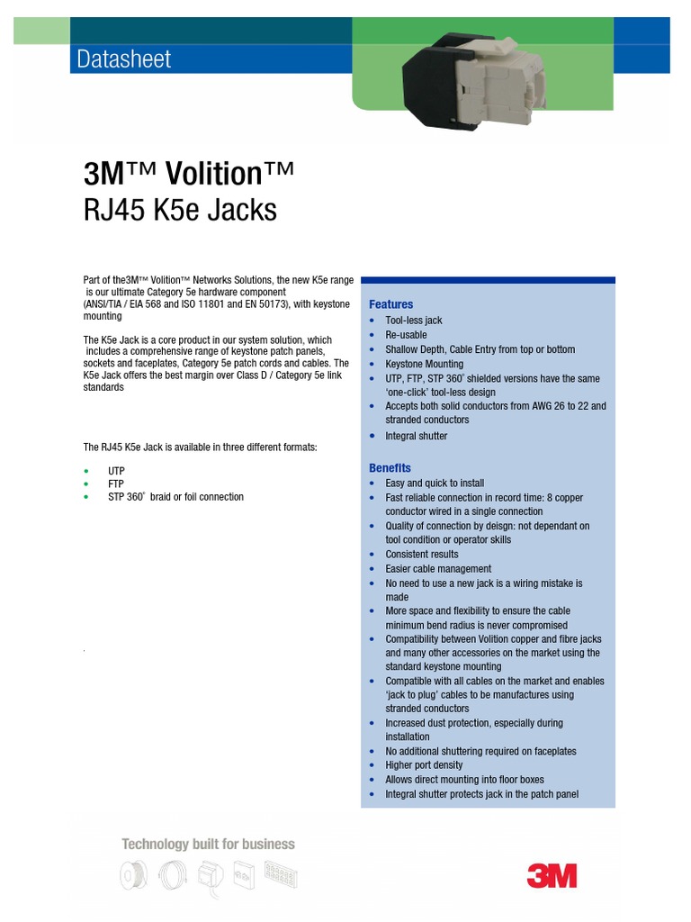 3M Volition RJ45 K5E Jack UTP | PDF