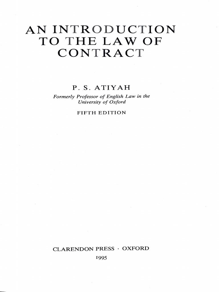 ATIYAH, An Introduction To The Law of Contract | PDF