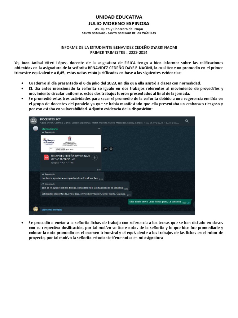 Informe Dayris Benavidez | PDF