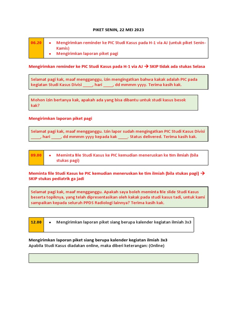 Piket Senin, 22 Mei 2023: Mengirimkan Laporan Piket Siang Berupa ...