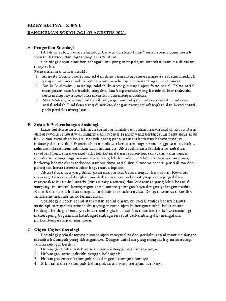 Tugas Sosiologi Rizky Aditya | PDF | Ilmu Sosial | Sejarah