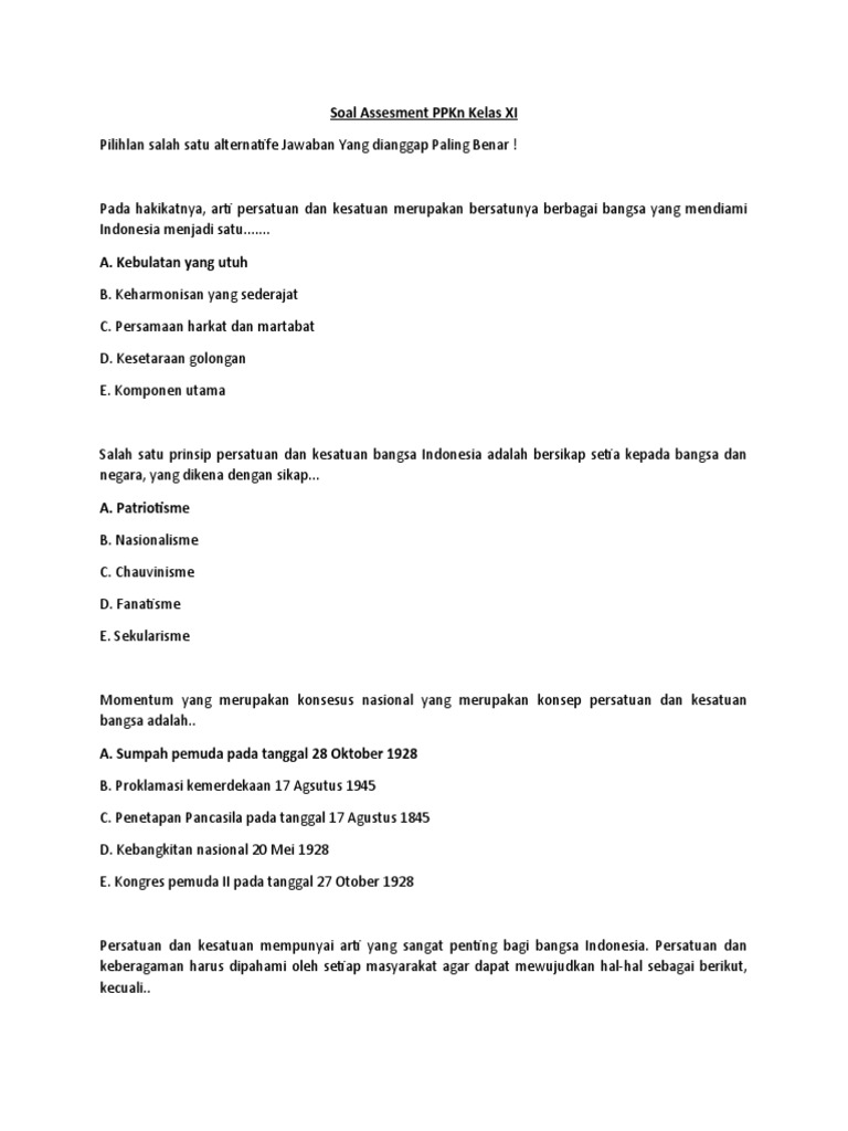 Soal Assesment PPKN Kelas XI | PDF