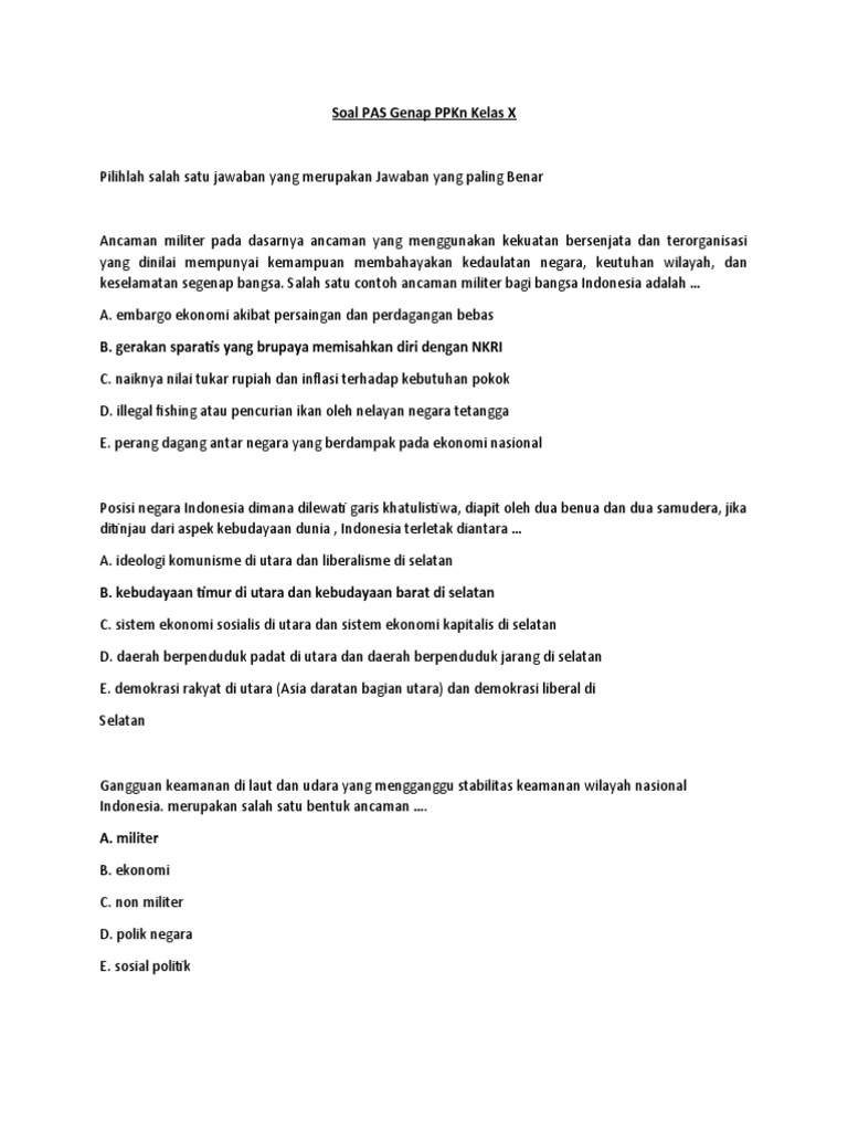 Soal PAS Genap PPKN Kelas X 2023 | PDF | Ilmu Sosial