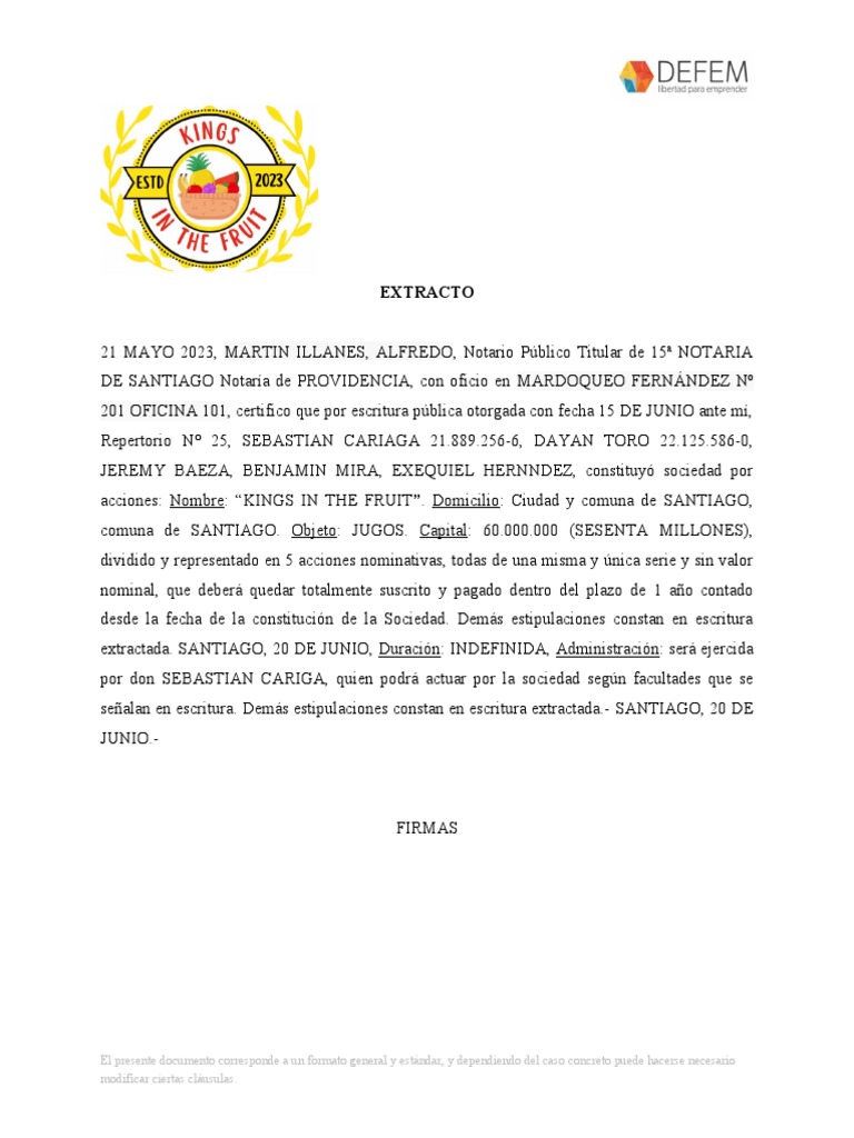 Extracto de Escritura Publica | PDF