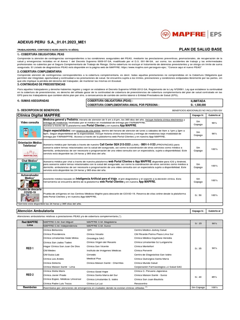 PLAN DE BENEFICIOS MAPFRE EPS - ADEXUS Vigencia 2022 2023 | PDF